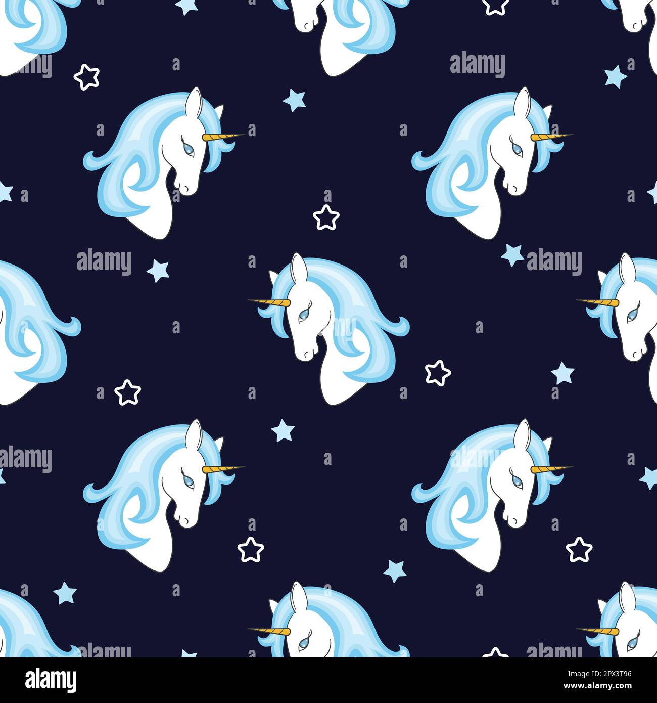 Seamless cute unicorns pattern. Vector night magic illustration for kids design Stock Vector ...