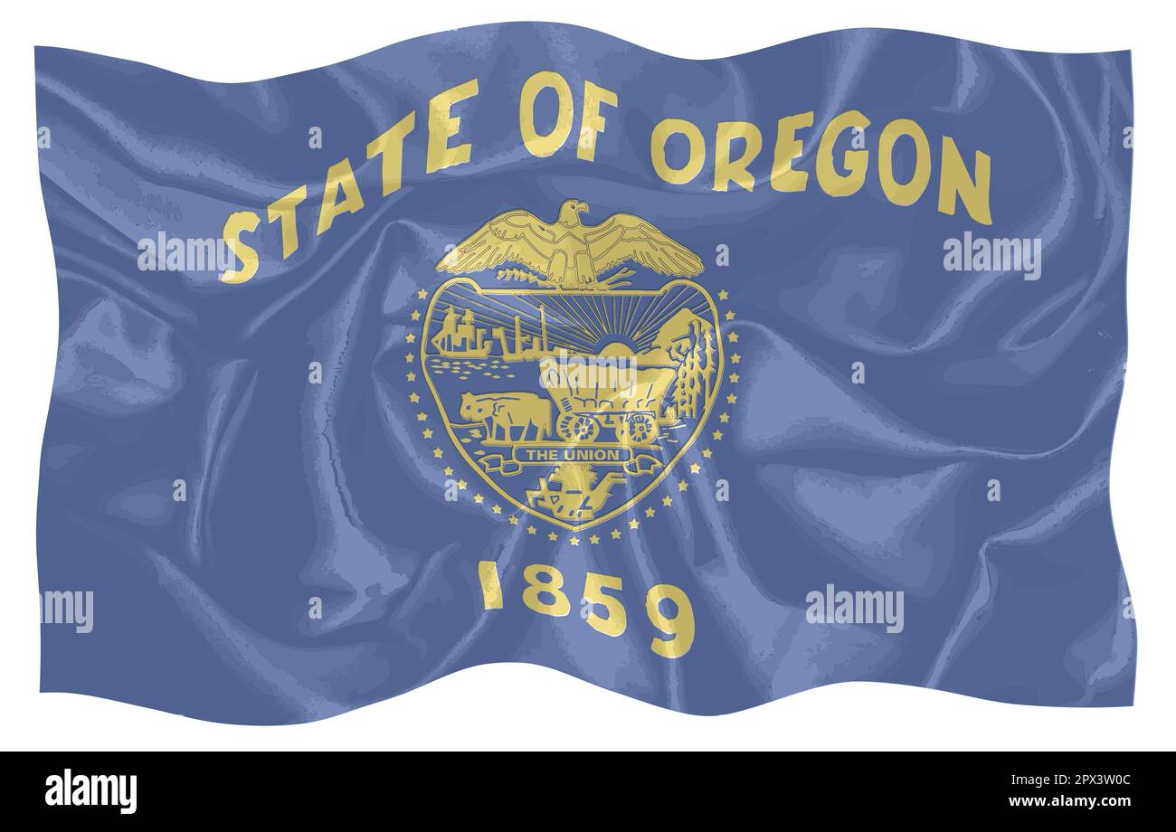 An illustration of the state of Oregon state flag fluttering in the ...