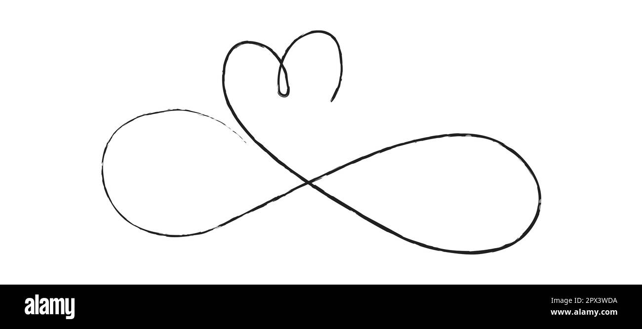Black thin lines two hearts love infinity symbol on white background ...