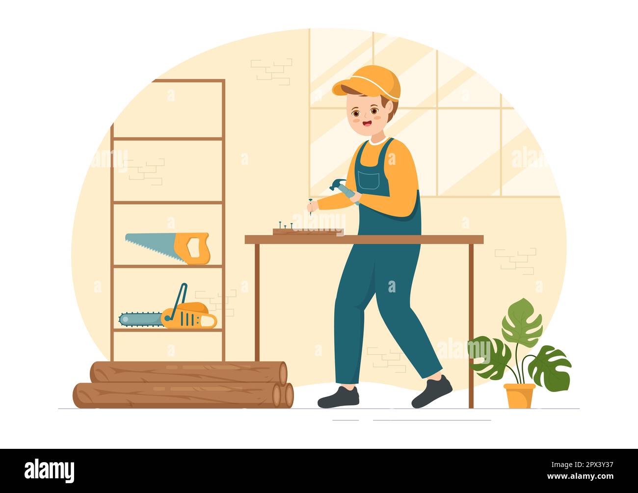 Woodworking with Wood Cutting by Modern Craftsman and Worker using ...