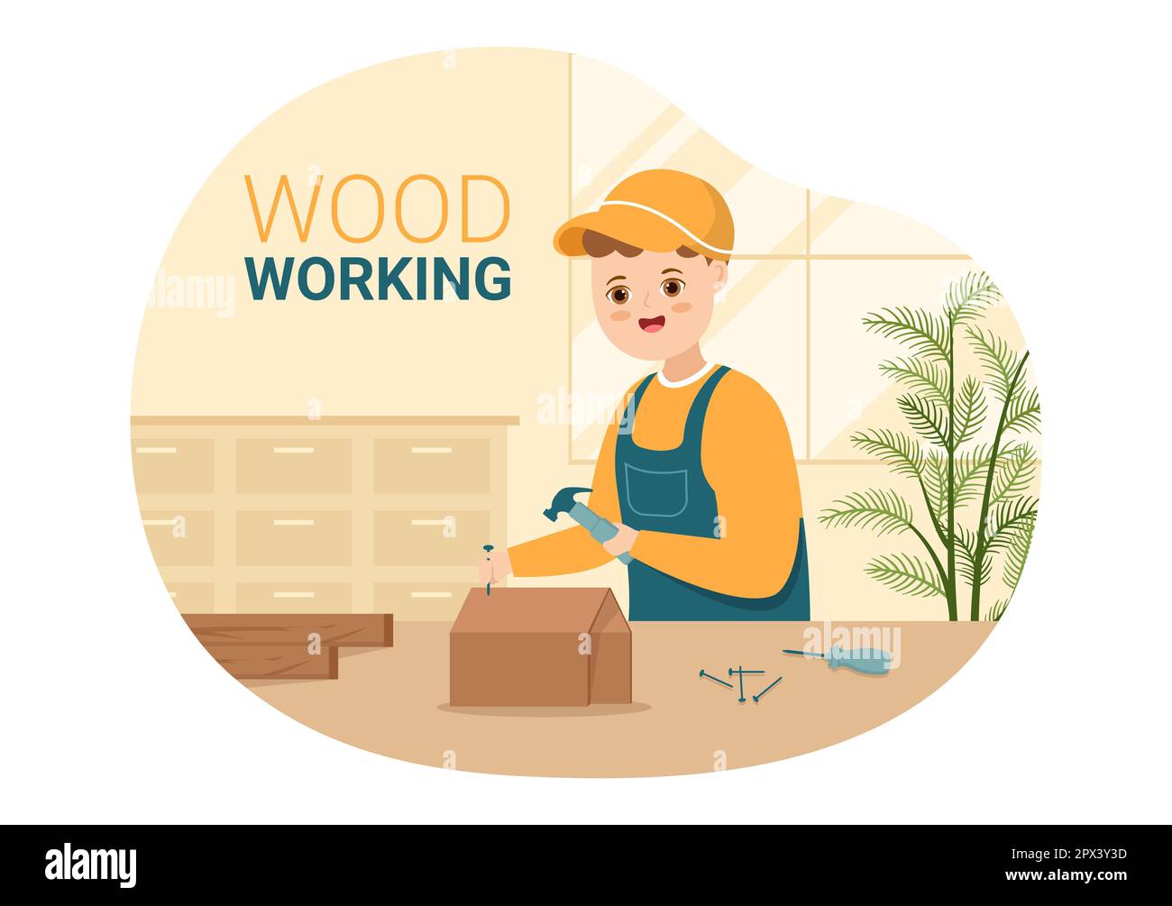 Woodworking with Wood Cutting by Modern Craftsman and Worker using ...