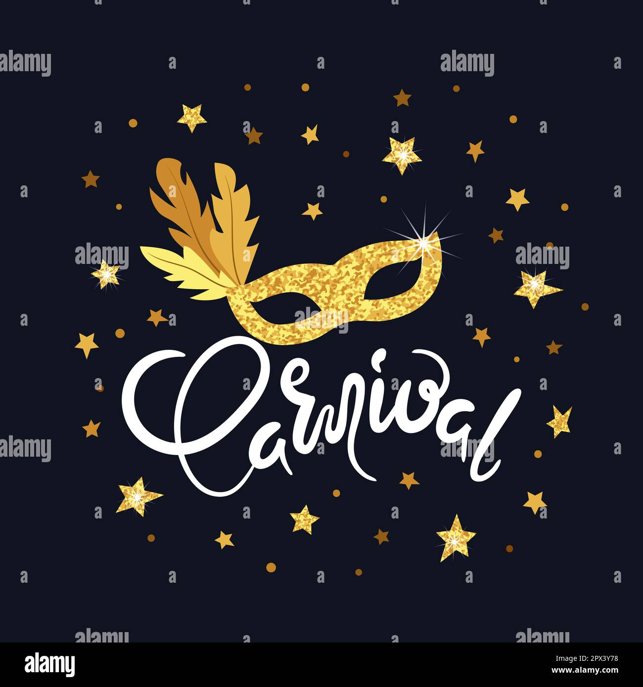 Carnival vector poster with golden mask and stars. Festival design ...