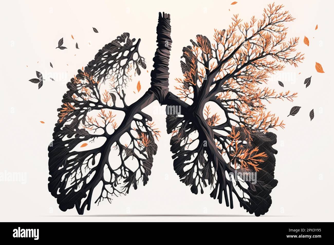 Lungs of a sick person from black leaves, sick destroyed. Sick ...