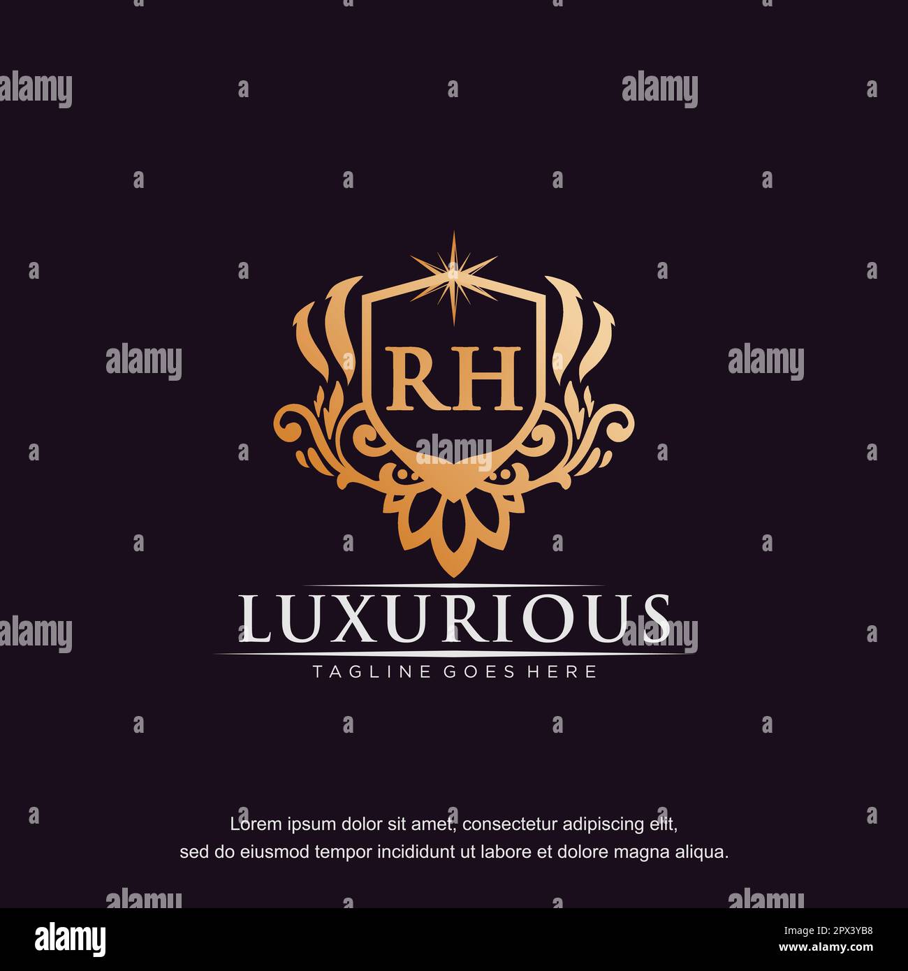 RH initial letter luxury ornament gold monogram logo template vector ...