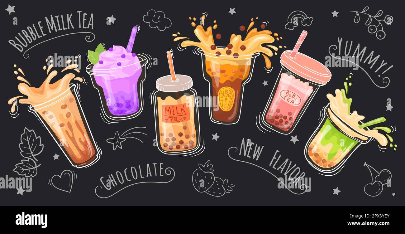 Bubble milk poster. Boba pearl tea with tapioca bubble, smoothies juice ...