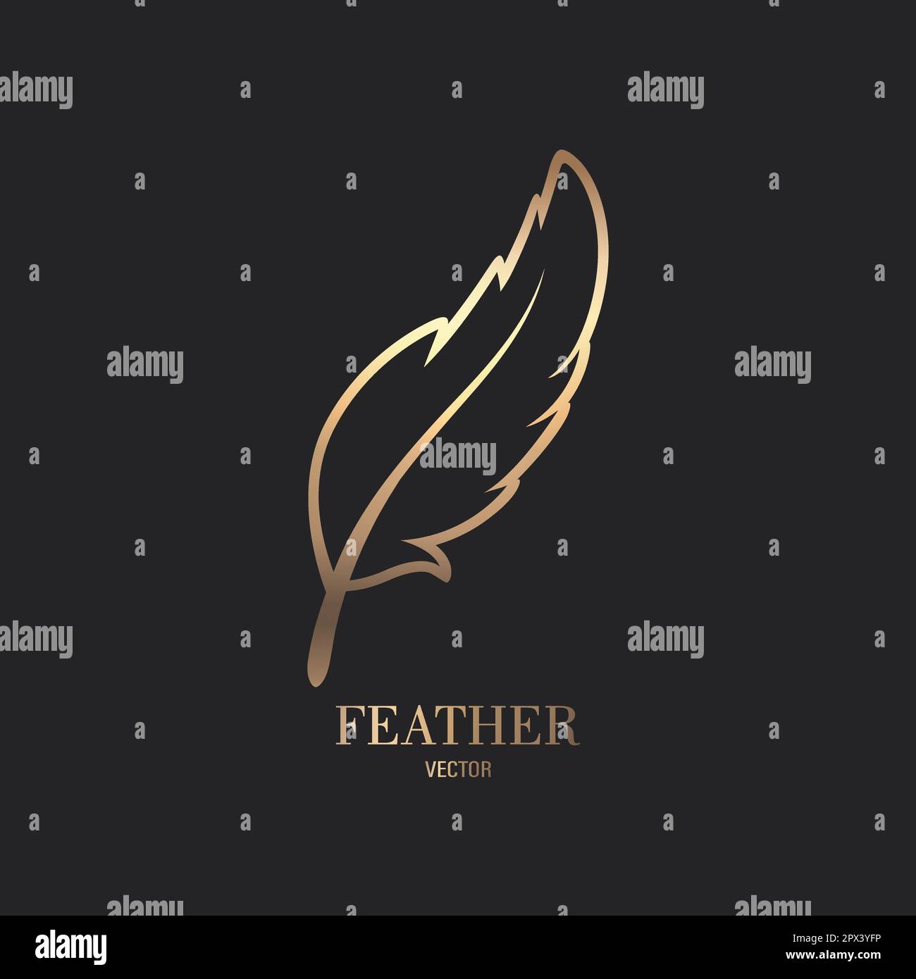 Vector Fluffy Golden Color Feather Logo Icon, Silhouette Feather ...