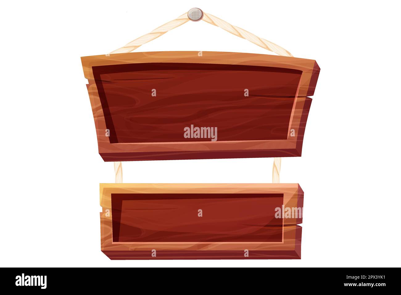 Game menu wooden frame, panel textured with rope hanging plank in ...