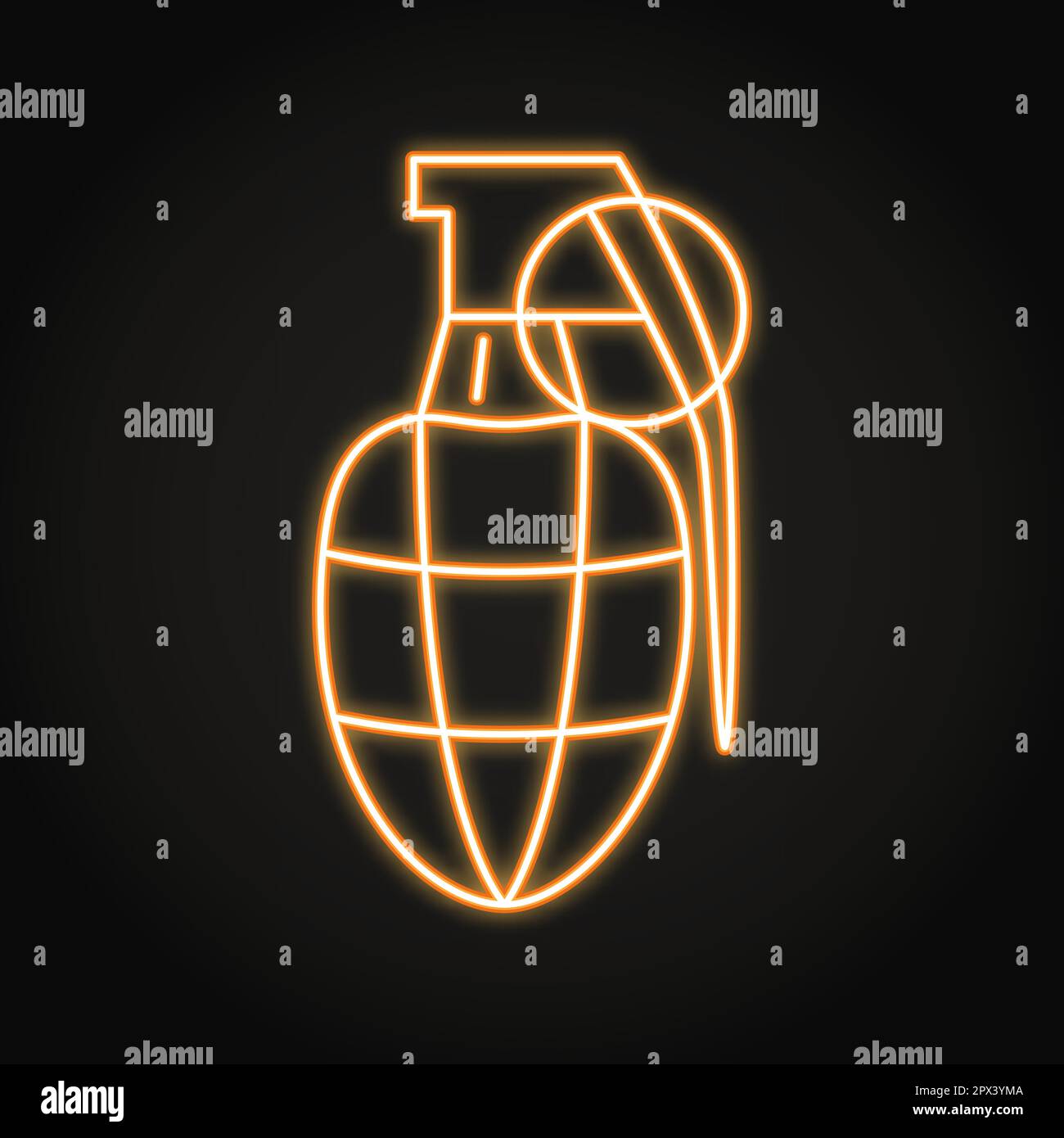 Grenade neon icon in line style. Hand bomb, dynamite symbol. Vector ...
