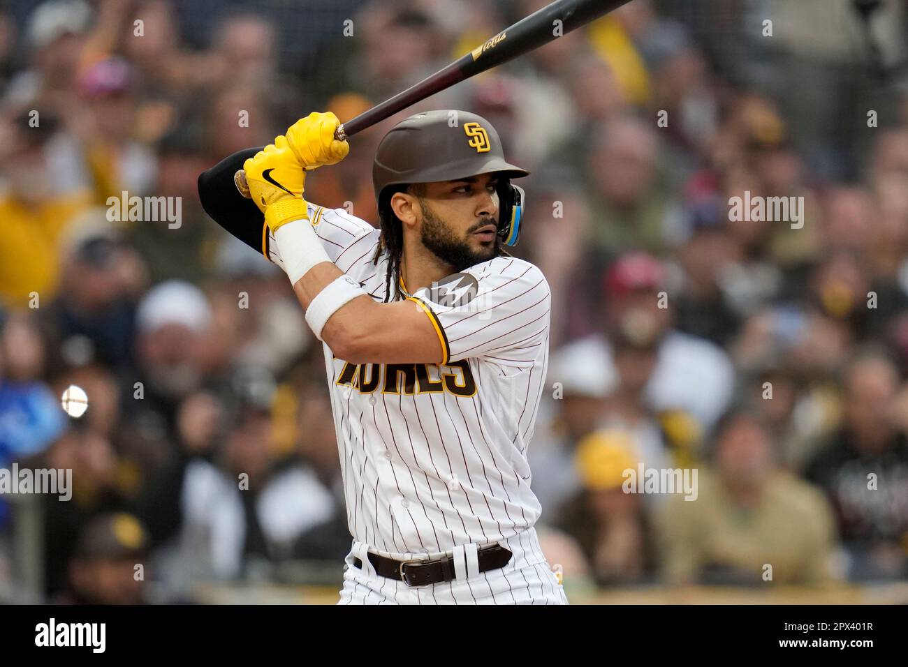 San Diego Padres' Fernando Tatis Jr. bats during the first inning of a ...