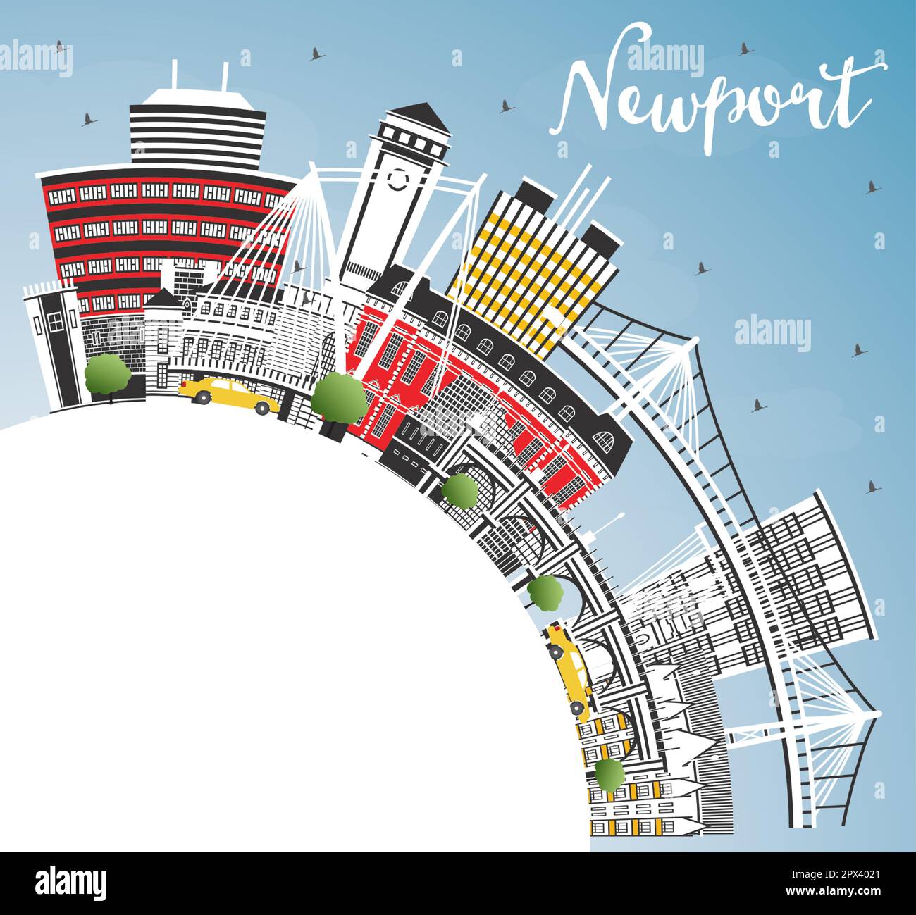 Newport Wales City Skyline with Color Buildings, Blue Sky and Copy ...