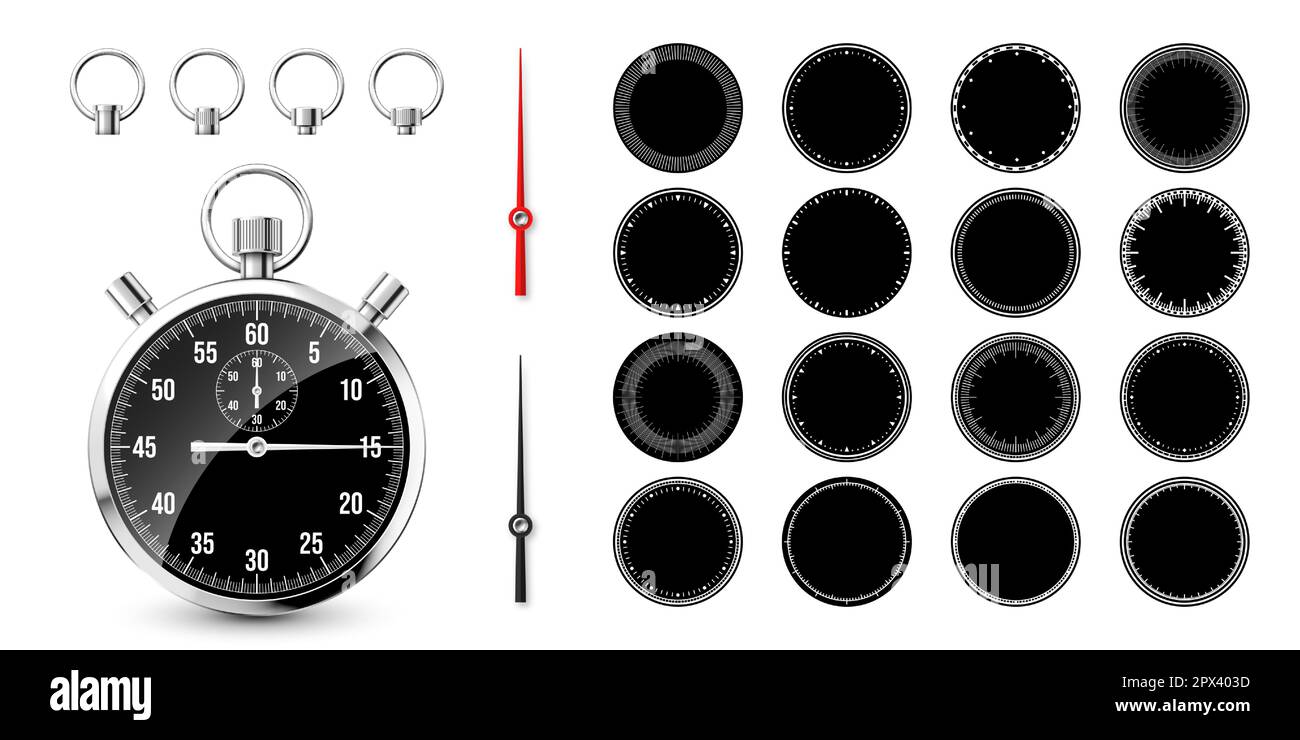 Classic stopwatch with clock faces. Shiny metal chronometer, time ...