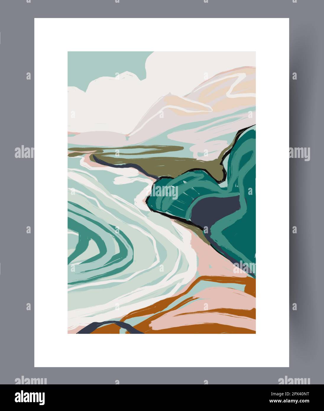 Landscape ocean tropical beach wall art print Stock Vector Image & Art ...