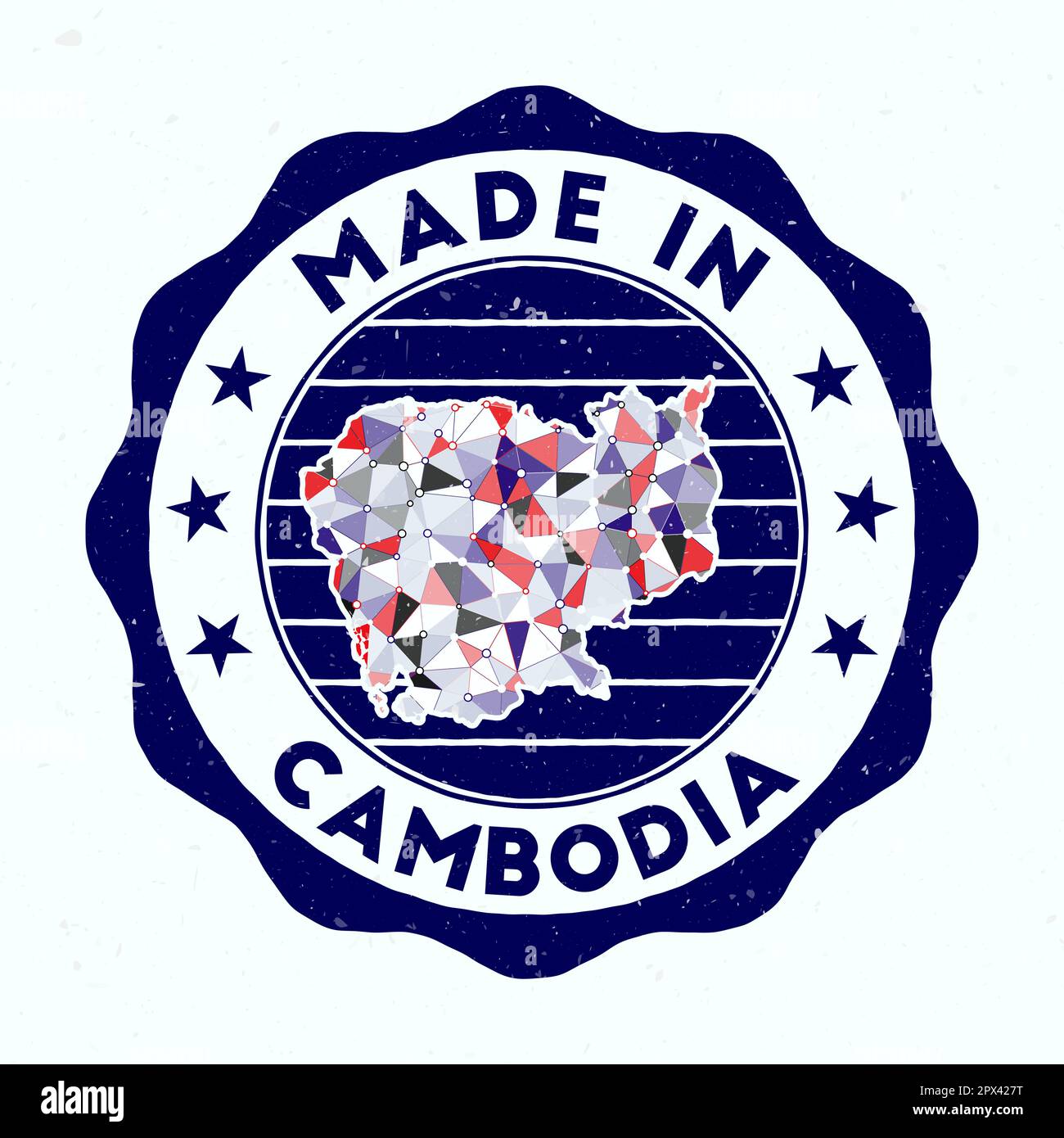 Made In Cambodia. Country round stamp. Seal of Cambodia with border ...