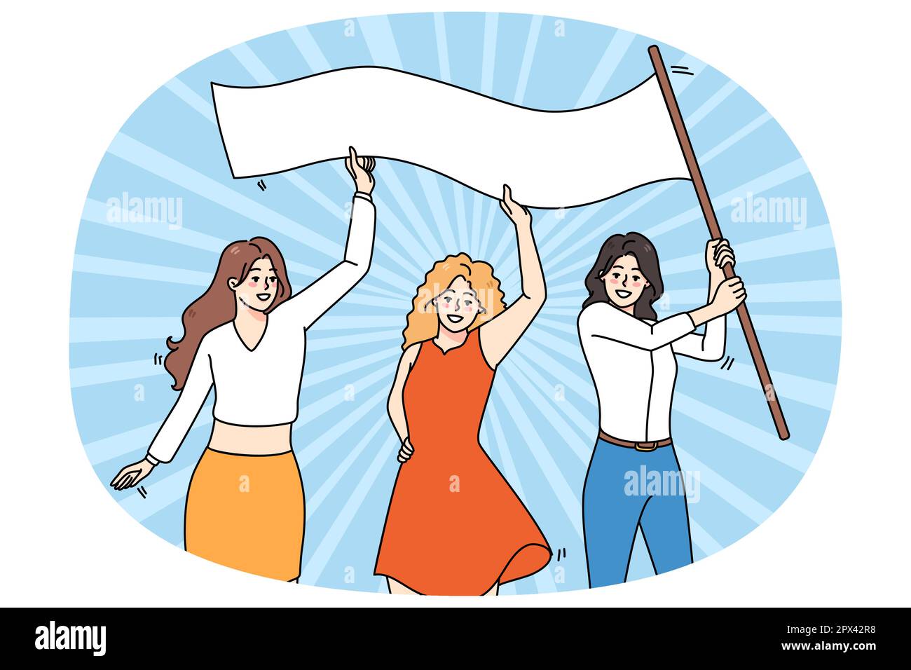 Smiling diverse women with banner for international woman day celebrate ...