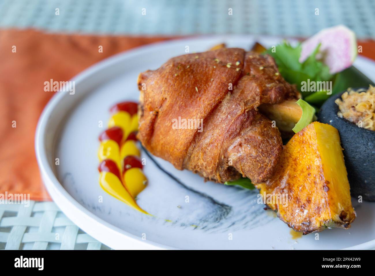 Deep Fried Pork Knuckle dish in restaurant Stock Photo - Alamy