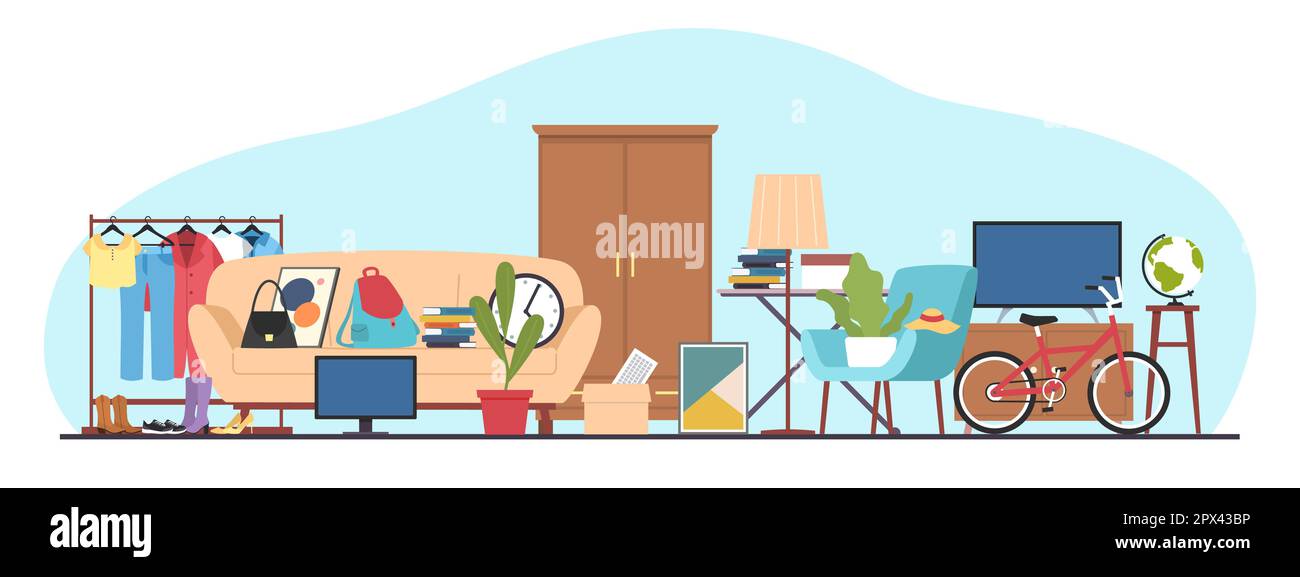 Garage sale concept, flea market, buying antiques, old things ...