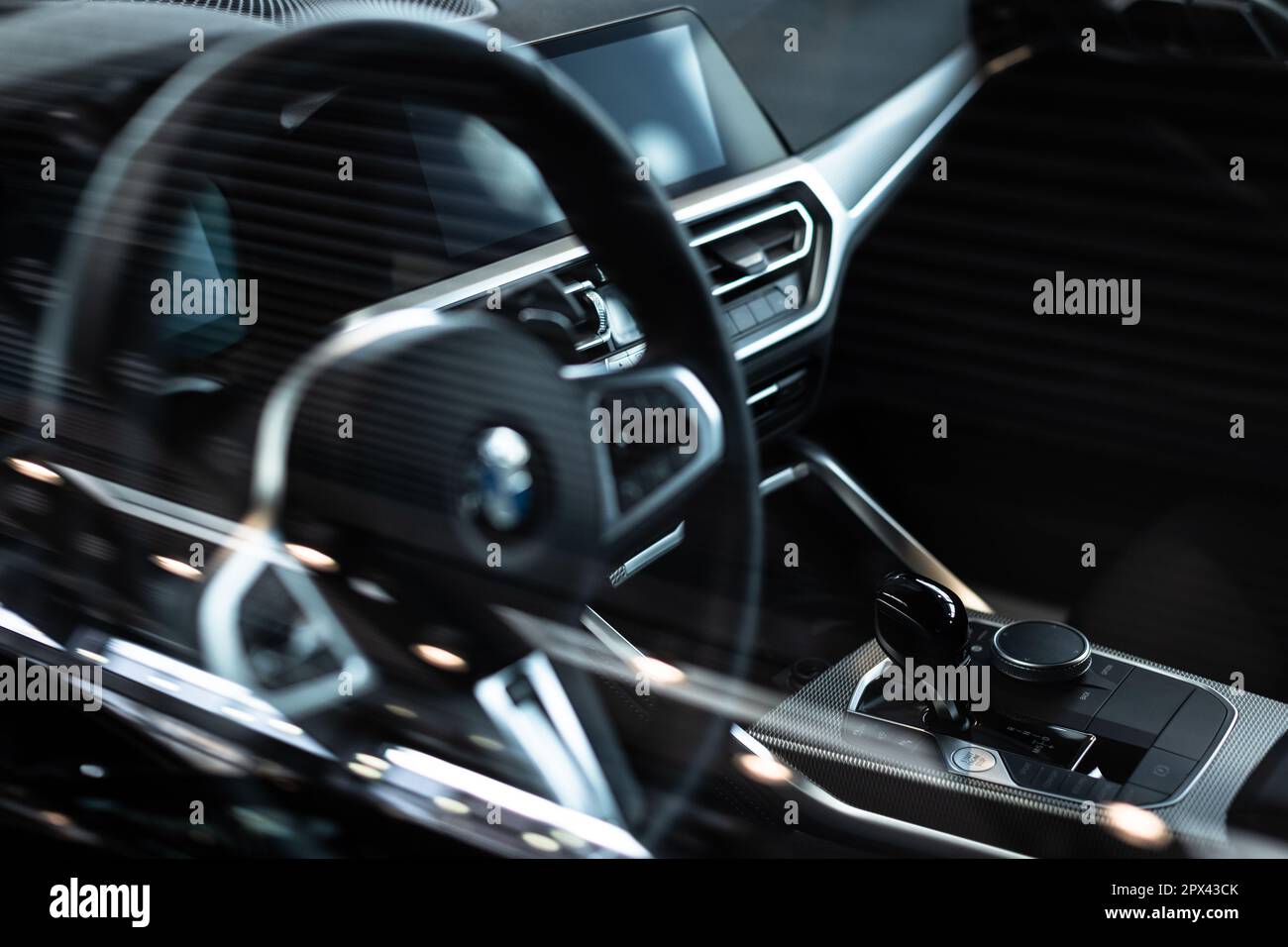 Luxury modern car Interior. Detail of sporty modern vehicle interior ...