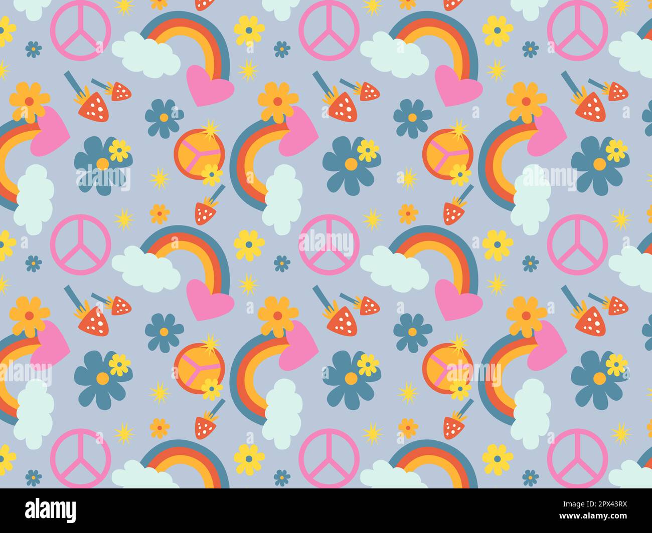 Retro seamless pattern with groovy elements. 70s hippie wallpaper ...