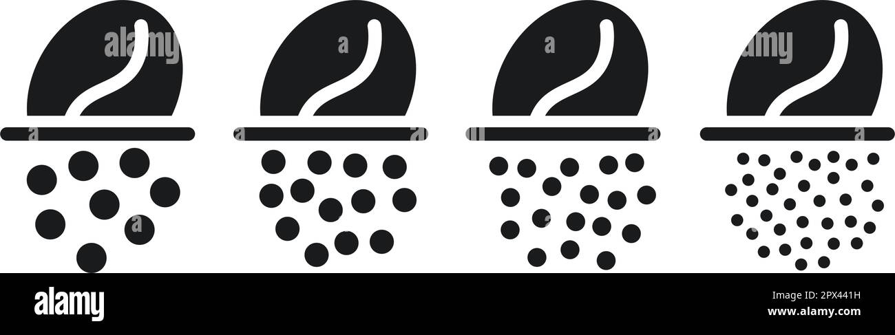 Coffee grain grind size. Ground coffee beans. Extra, fine, medium ...