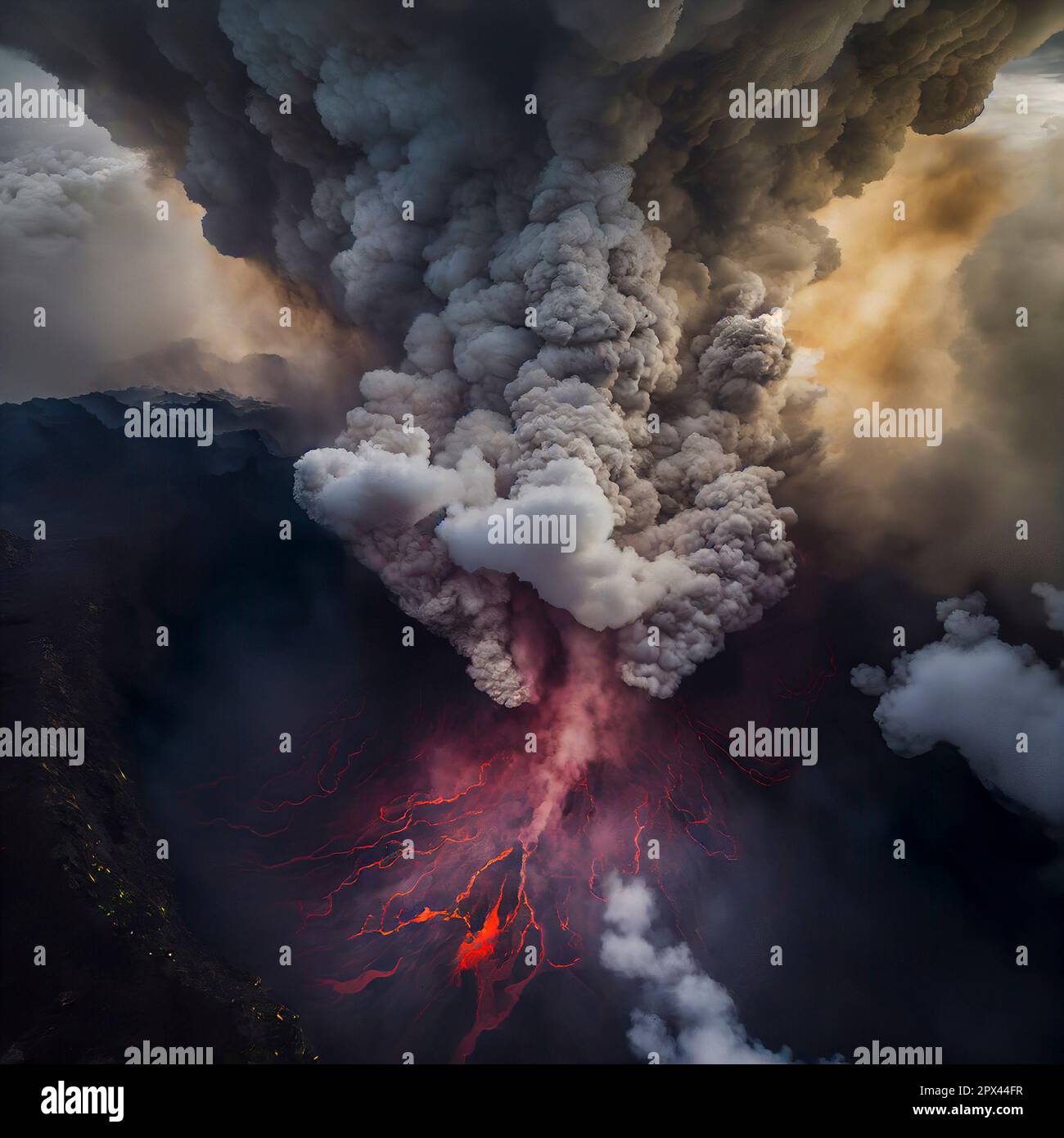 Aerial View of Billowing Smoke and Ashes Erupting From a Volcano Stock ...