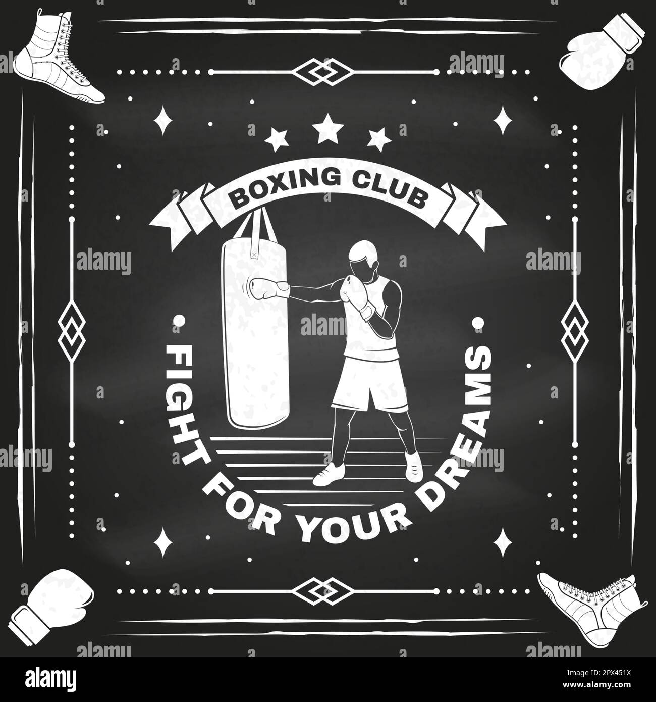 Boxing club badge, logo design on chalkboard. Vector illustration. For ...