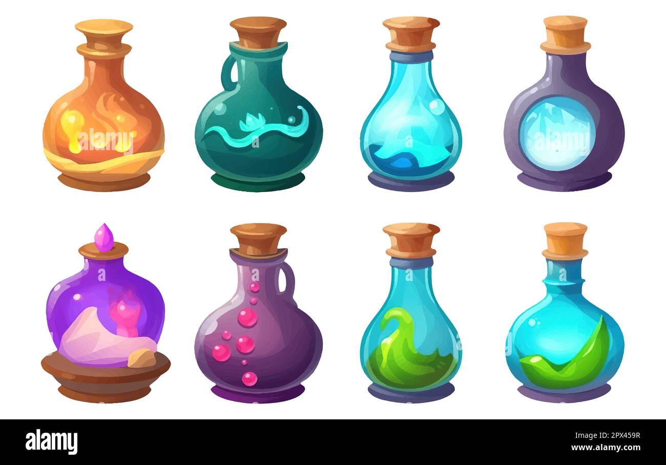 set vector illustration of potion or poison magic vessel with magic ...