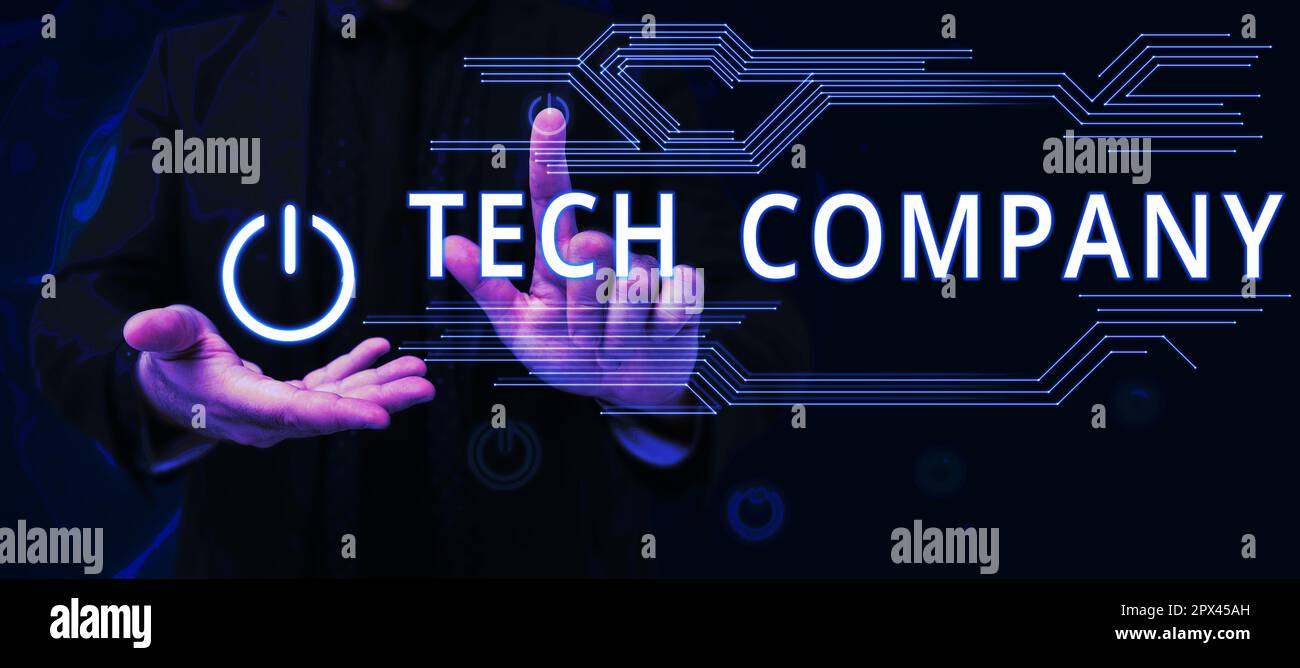 Text caption presenting Tech Company, Word for a company that invents ...