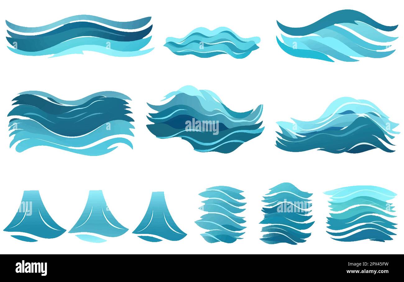 ui set vector illustration of water waves and rain drop cloce up ...