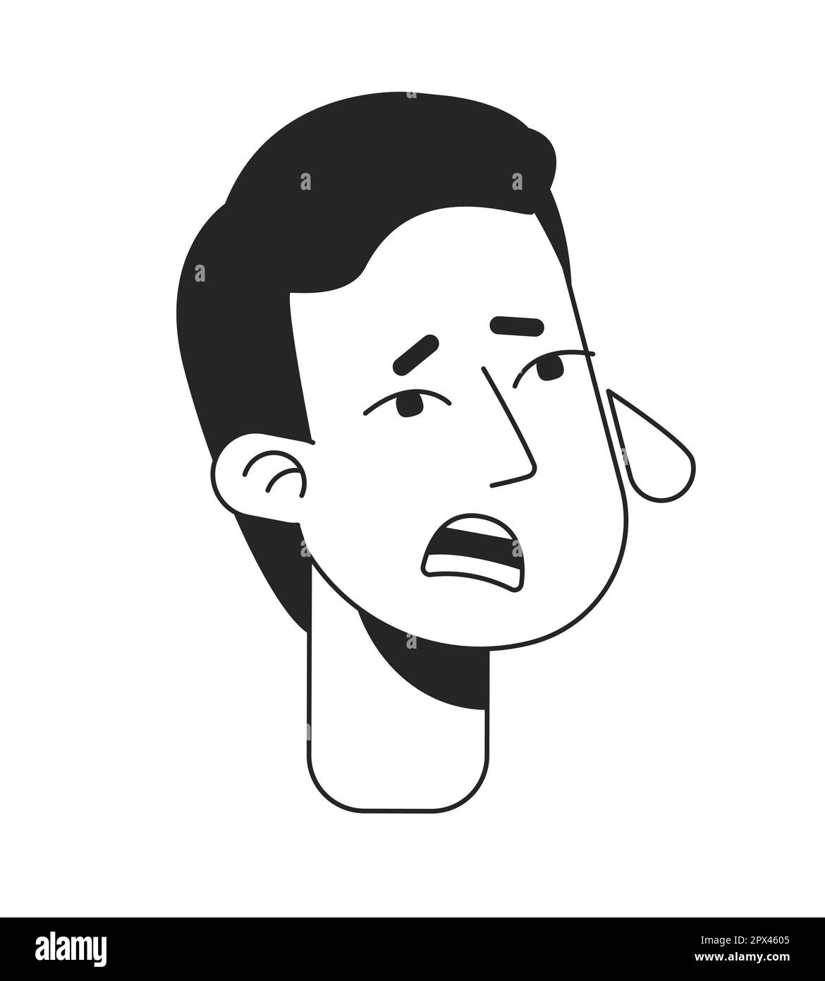 Distressed man crying flat line monochromatic vector character head ...