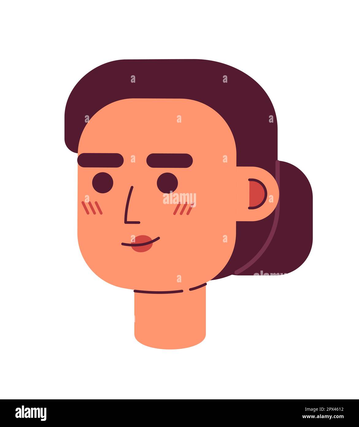 Polite smiling woman with low bun hairstyle semi flat vector character ...