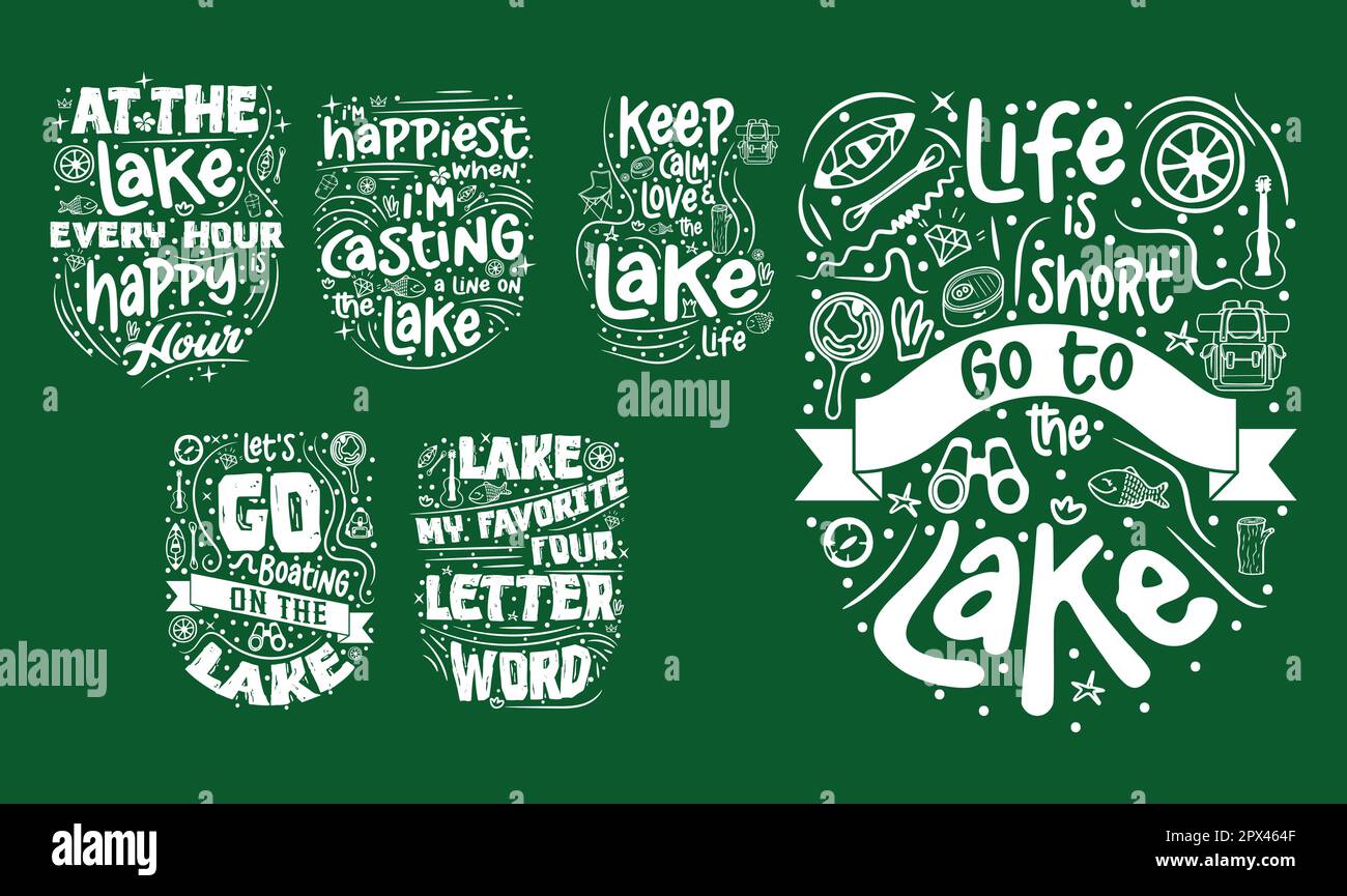 Set of lake quote lettering.Lake house decor sign in vintage style ...