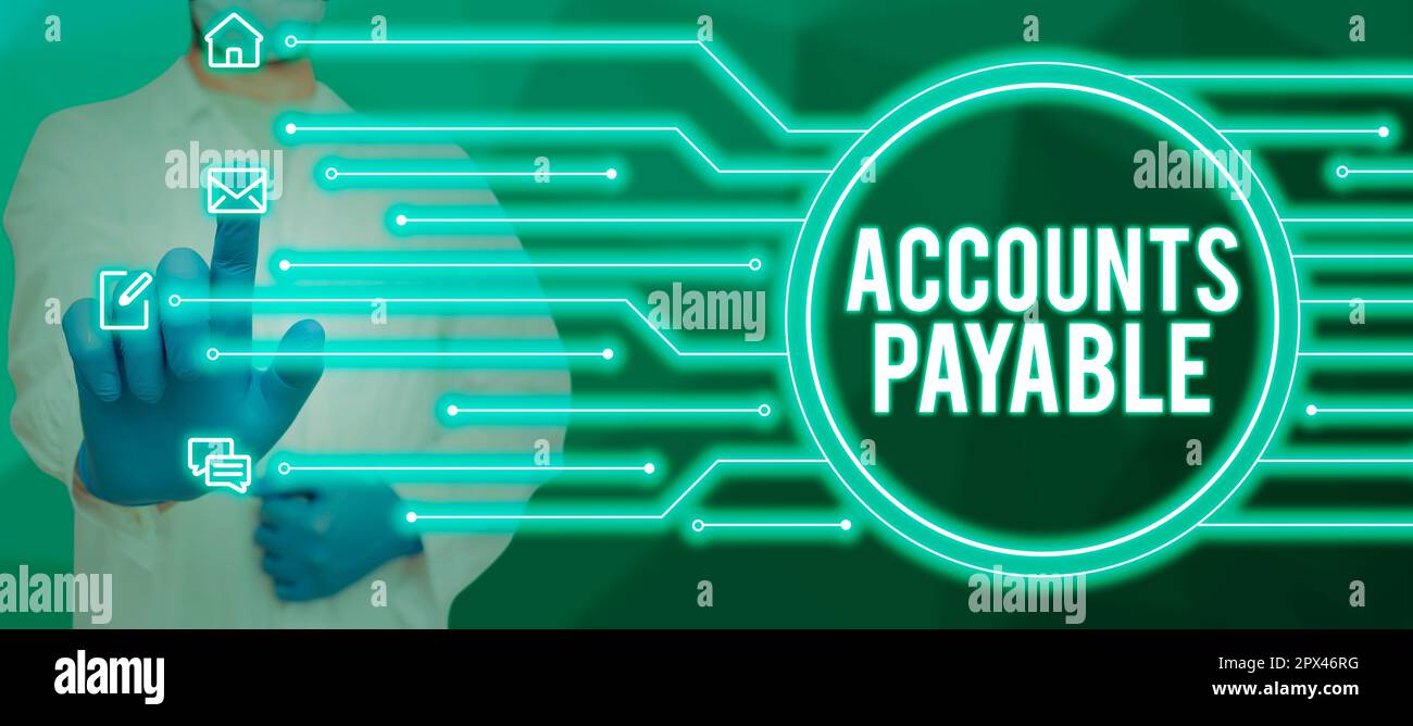 Hand writing sign Accounts Payable, Business overview money owed by a ...