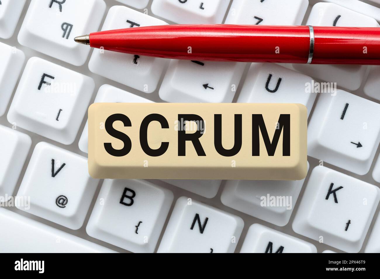 Text sign showing Scrum, Word for handwriting as distinct from print written characters of play ...