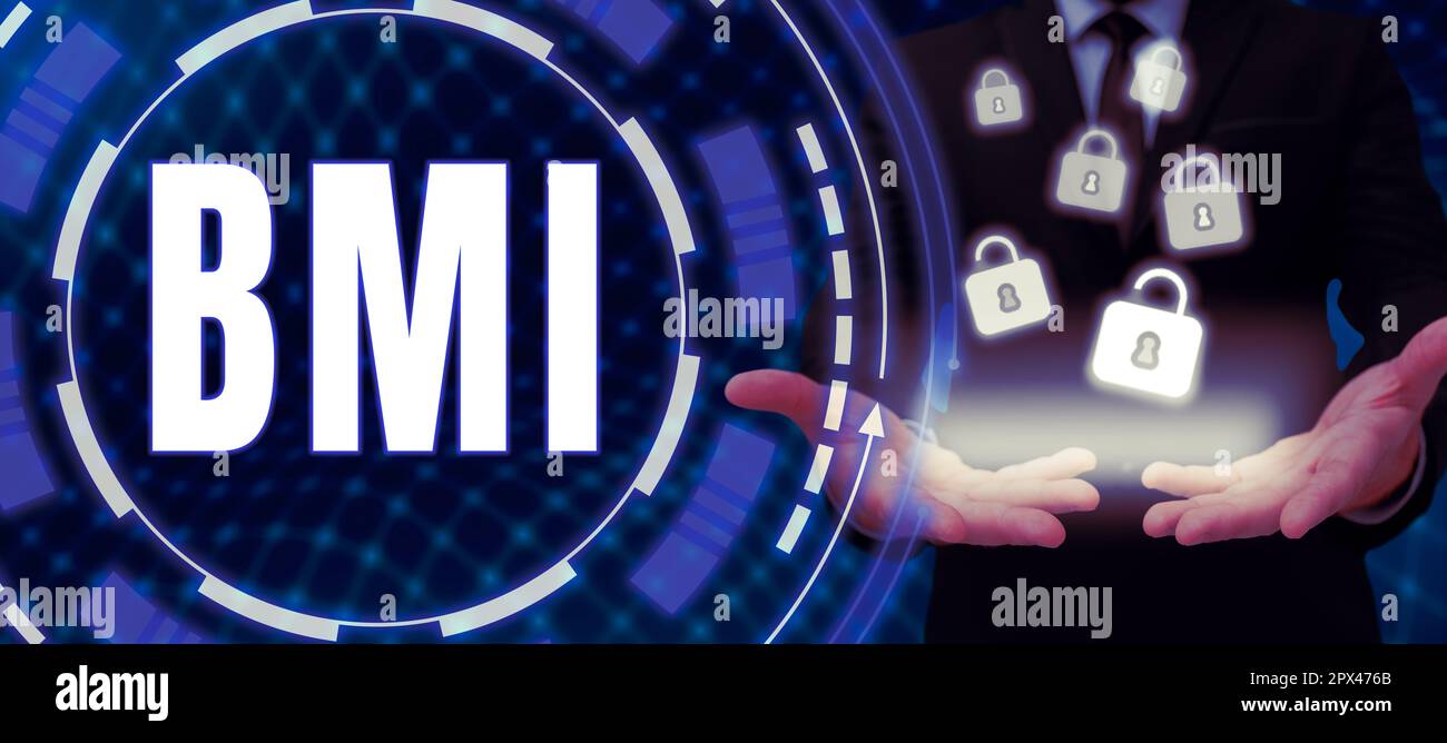 Sign displaying Bmi, Business approach Method of estimating body fat ...