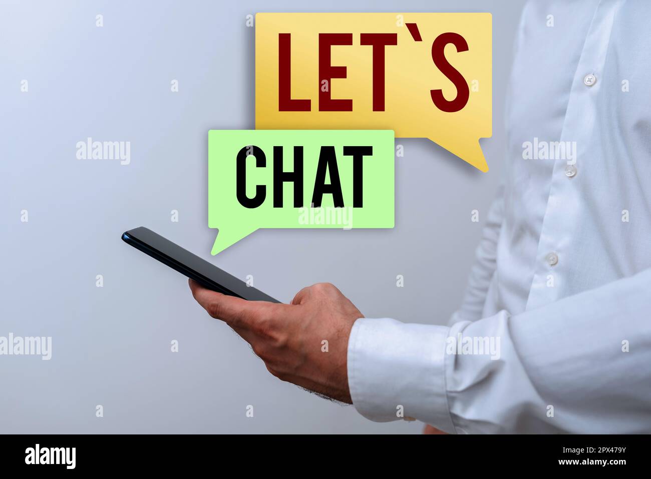 Conceptual caption LET'S CHAT, Word for inviting the person to have ...