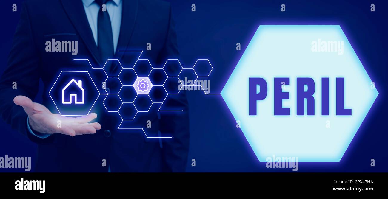 Text caption presenting Peril, Business concept indicates something ...