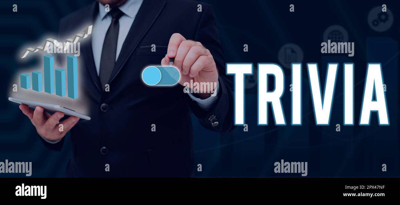 Text caption presenting Trivia, Word for details considerations pieces ...
