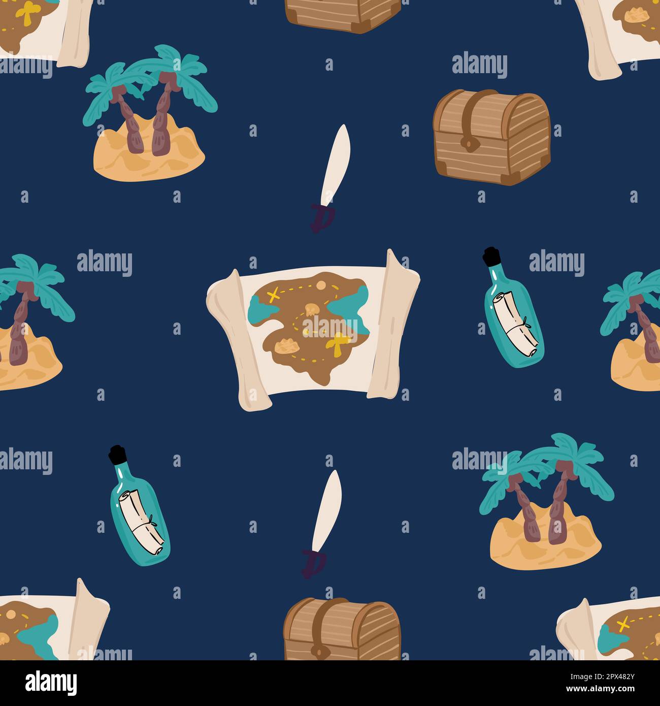 Seamless pattern with cute kid boy pirate. Cartoon child holding sword ...