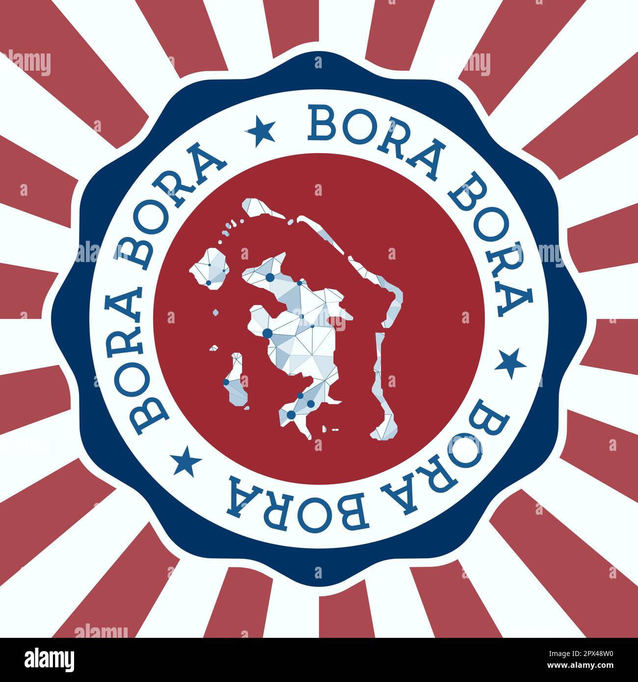Bora Bora Badge. Round logo of island with triangular mesh map and ...