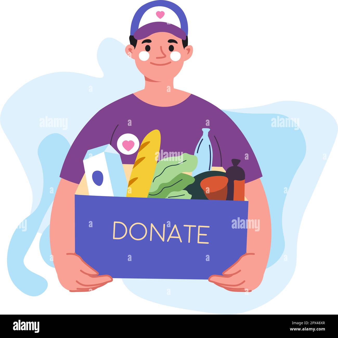 Charity and donation, person with food box vector Stock Vector Image ...