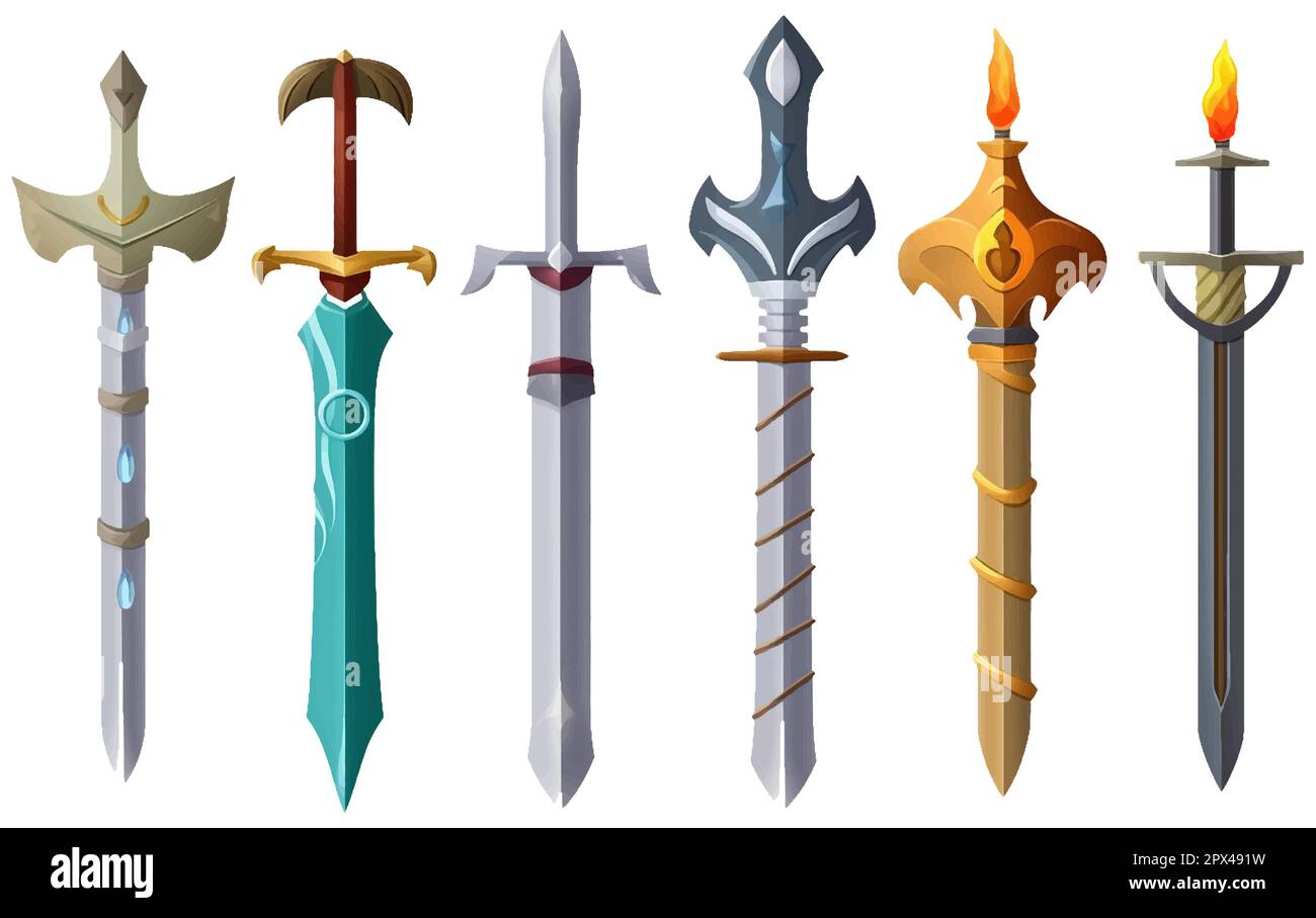 ui set vector illustration of a set of sword combat items of a knight ...