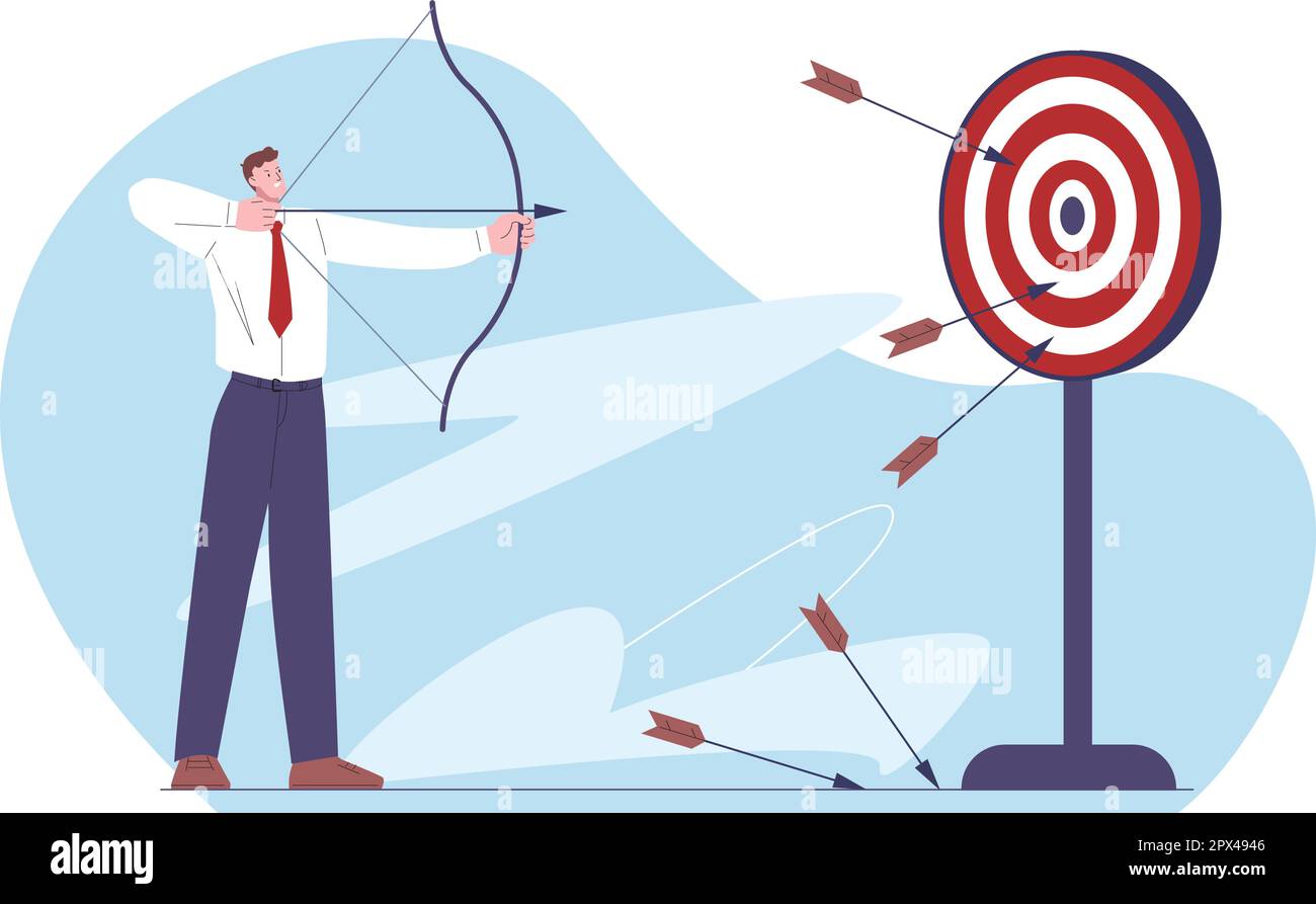 Businessman and target. Targeted campaigns, confident man aim with ...