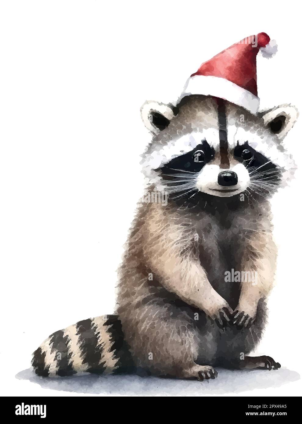 Cartoon little raccoon christmas red hat for banner design. Funny ...