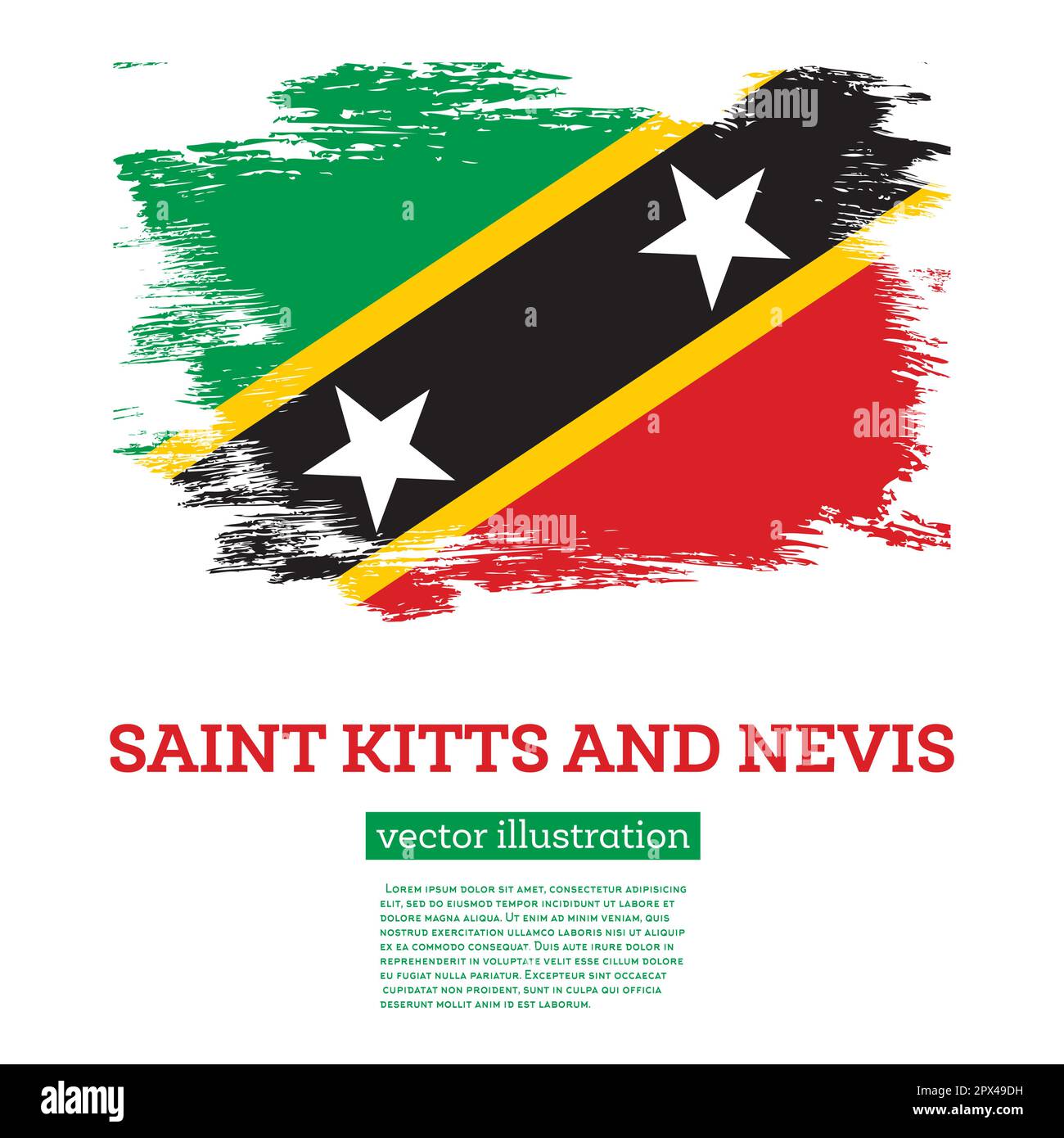 Saint Kitts and Nevis Flag with Brush Strokes. Vector Illustration. Independence Day Stock ...