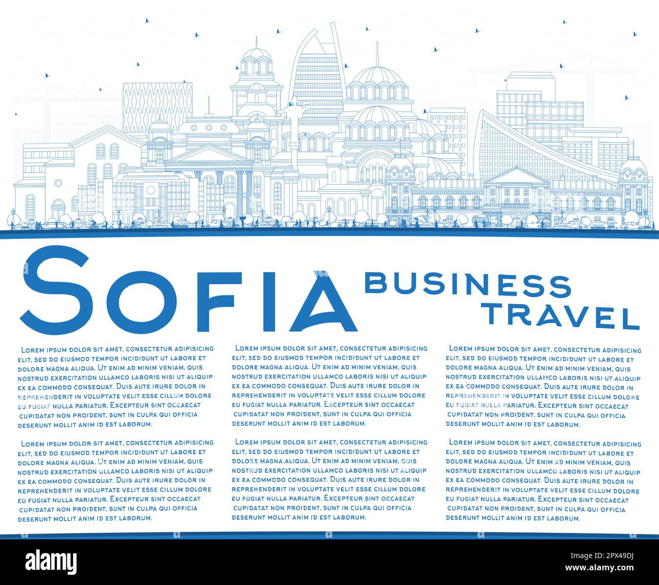 Outline Sofia Bulgaria City Skyline with Blue Buildings and Copy Space. Vector Illustration ...