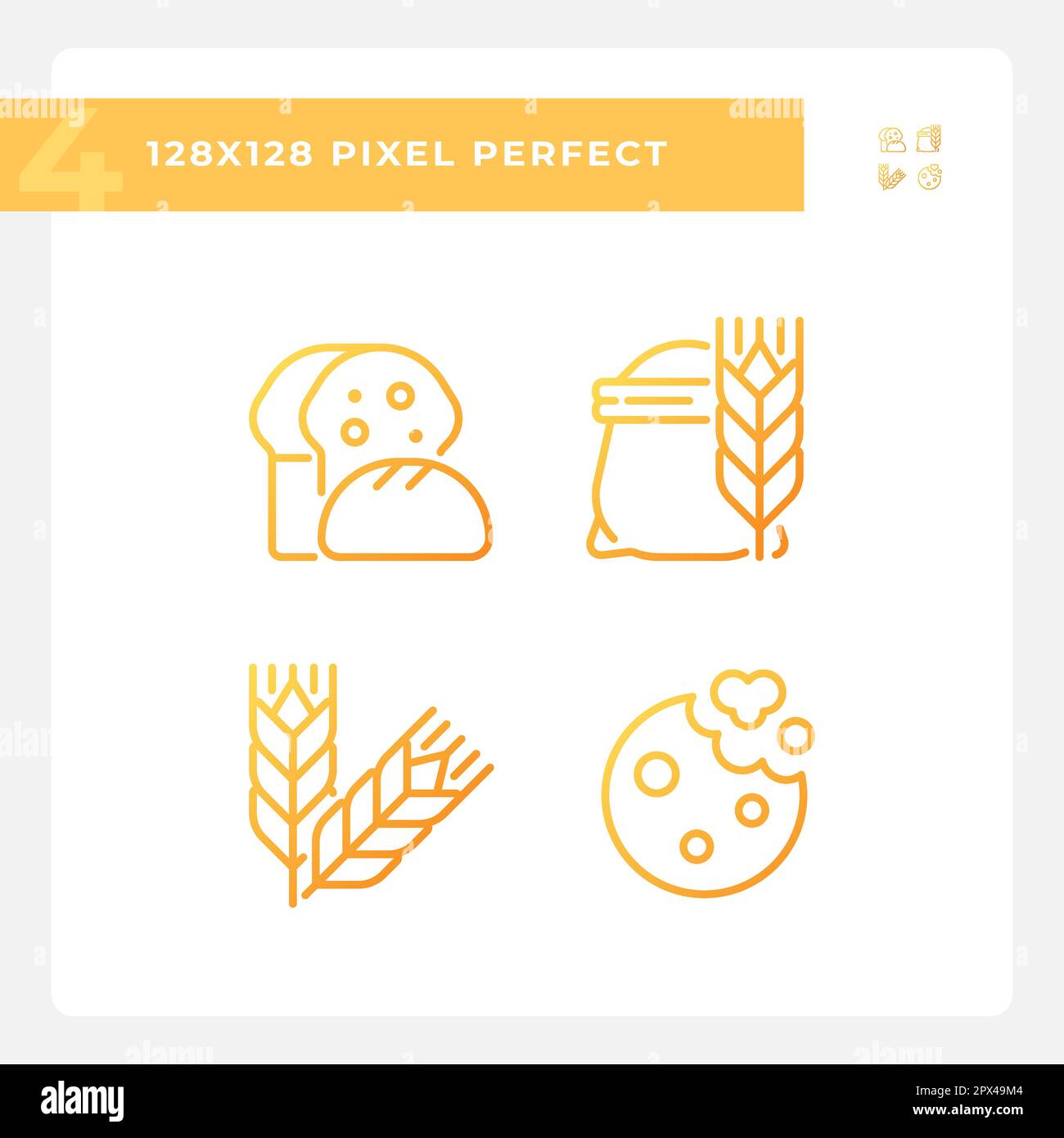 Bakery and bread pixel perfect gradient linear vector icons set Stock ...