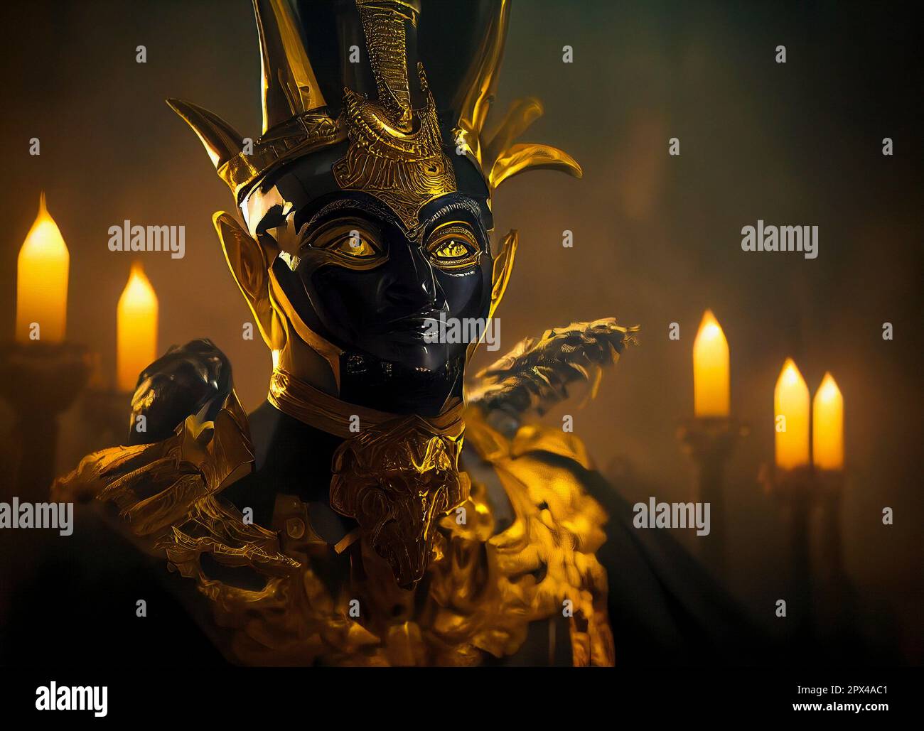 Egyptian Priest wearing a Diety Mask Surrounded by Burning Incense and ...