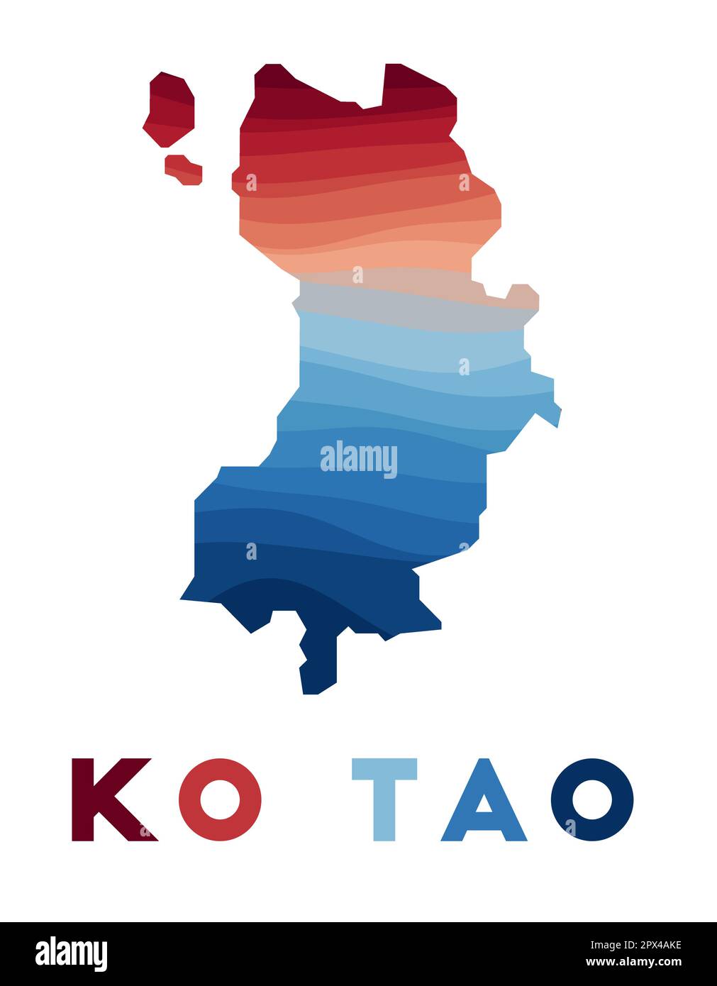 Ko Tao map. Map of the island with beautiful geometric waves in red and ...