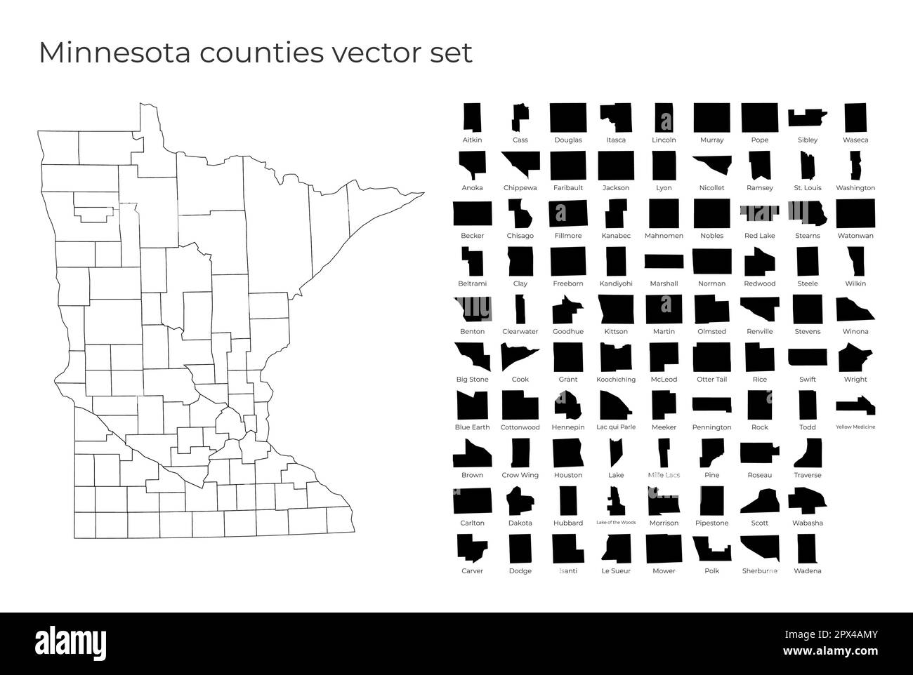 Minnesota map with shapes of regions. Blank vector map of the US State ...
