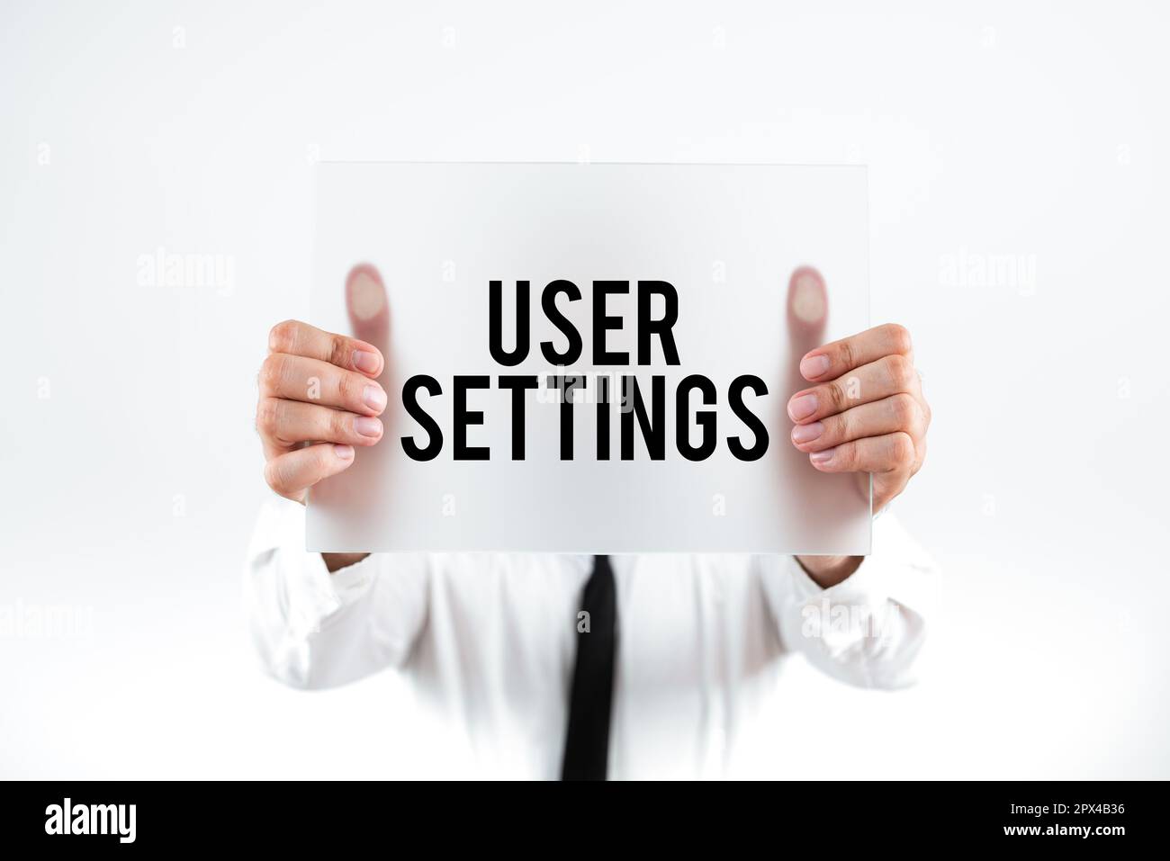 Hand writing sign User Settings, Business overview Configuration of appearance Operating System ...